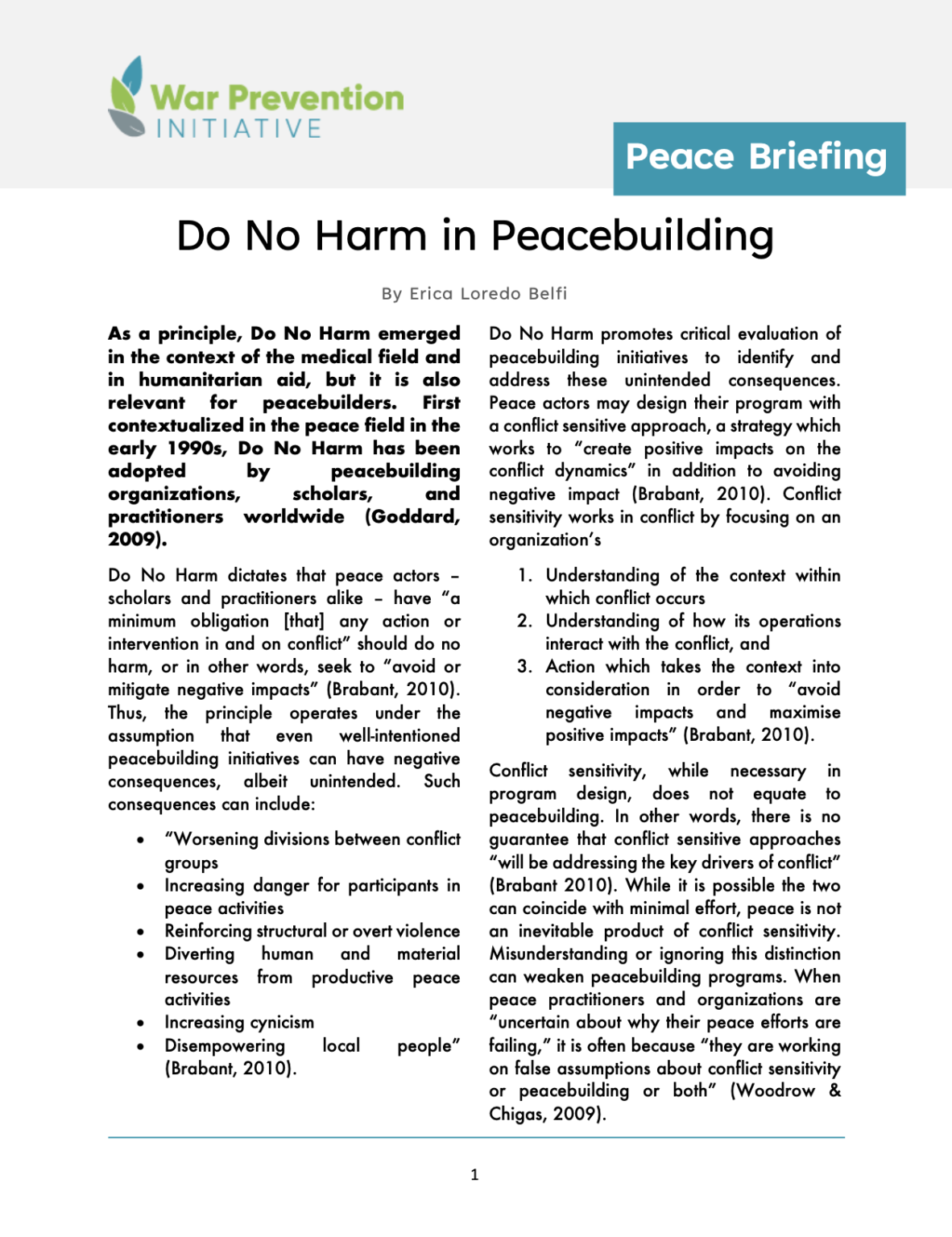 Peace Briefing: Do No Harm in Peacebuilding - War Prevention Initiative