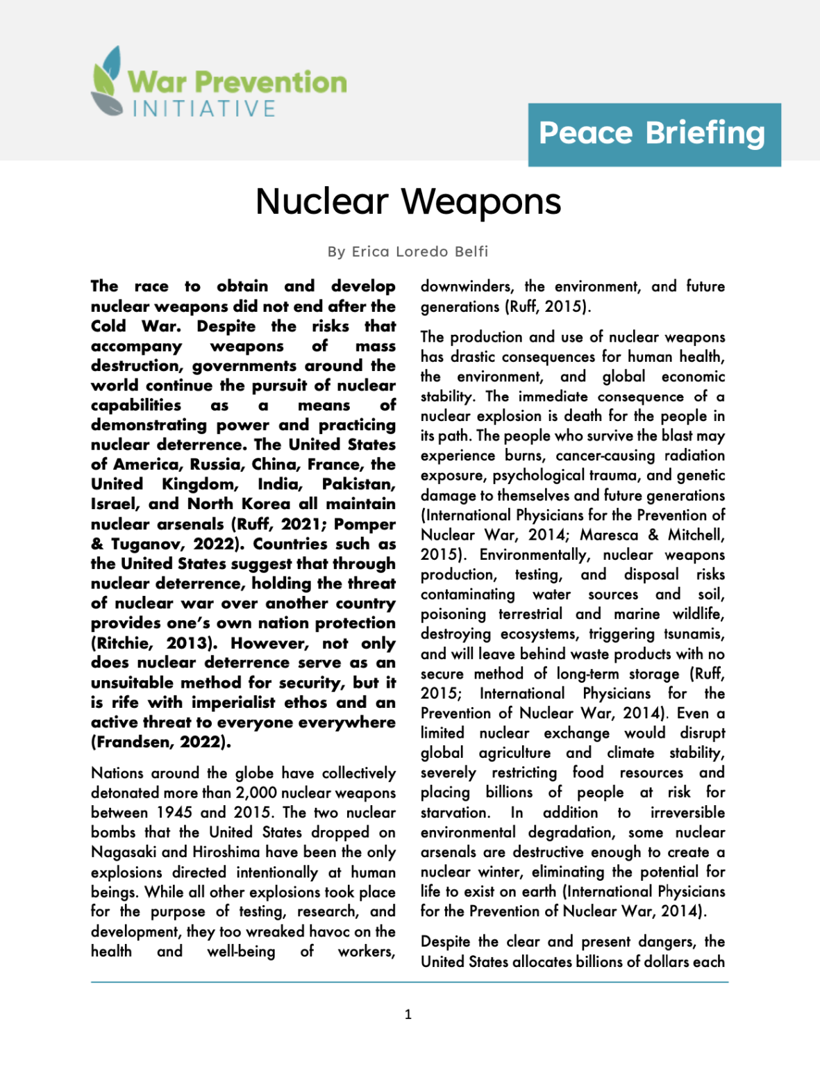 Peace Briefing: Nuclear Weapons - War Prevention Initiative